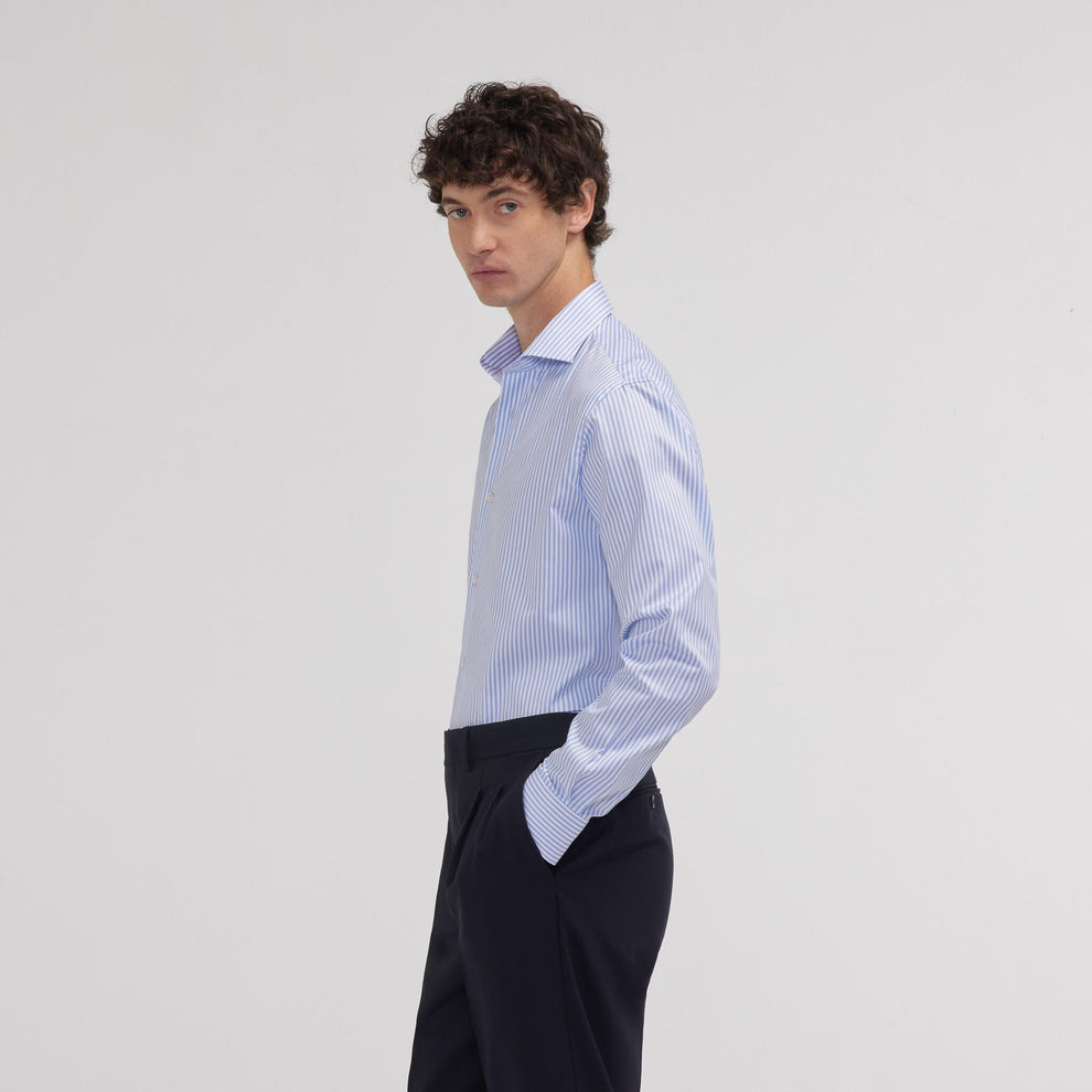 Chemise cintrée en twill double retors à rayures bleues | Hast – Hast Paris
